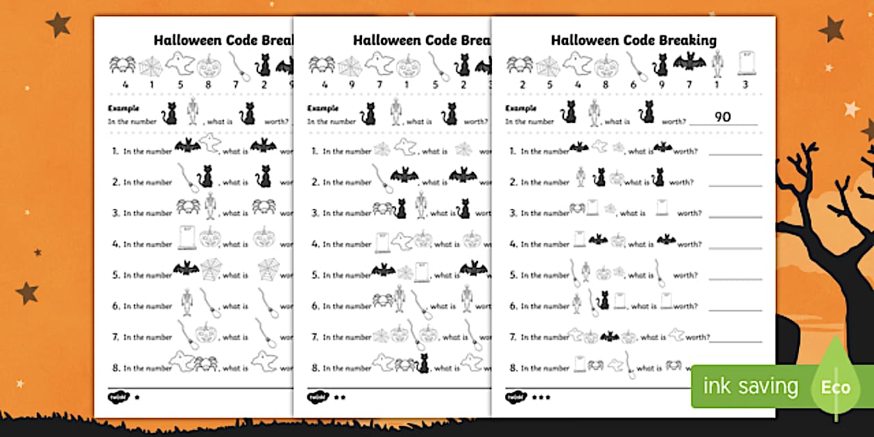 Halloween-Themed Place Value Code-Breaking Activity Pack