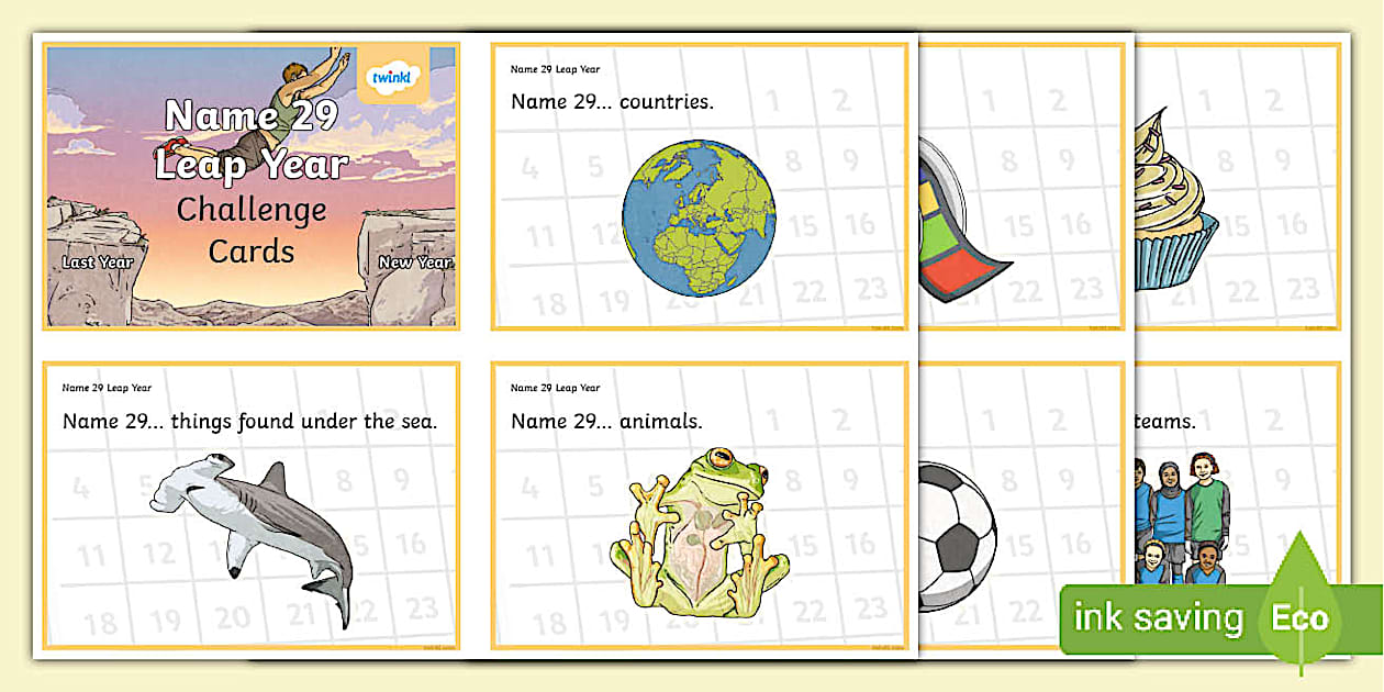 Name 29 Leap Year Challenge Cards (Teacher-Made) - Twinkl