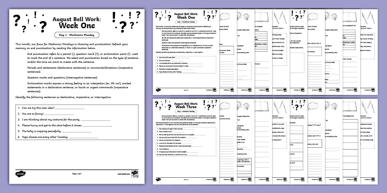 Sixth Grade ELA August Bell Work Bundle (teacher made)
