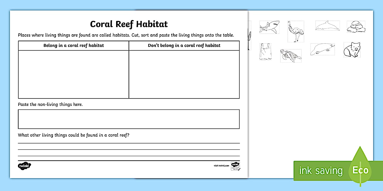 VIC Coral Reef Habitat Worksheet (professor feito) - Twinkl