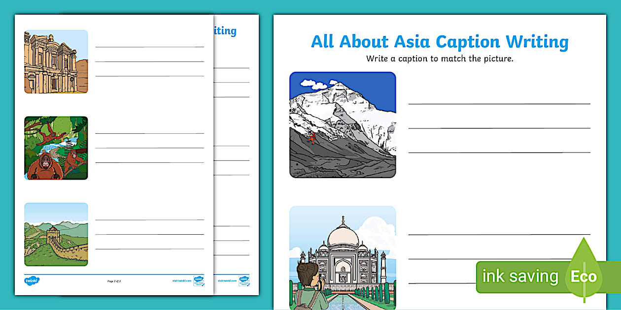 Precursive All About Asia Caption Writing Activity - Twinkl