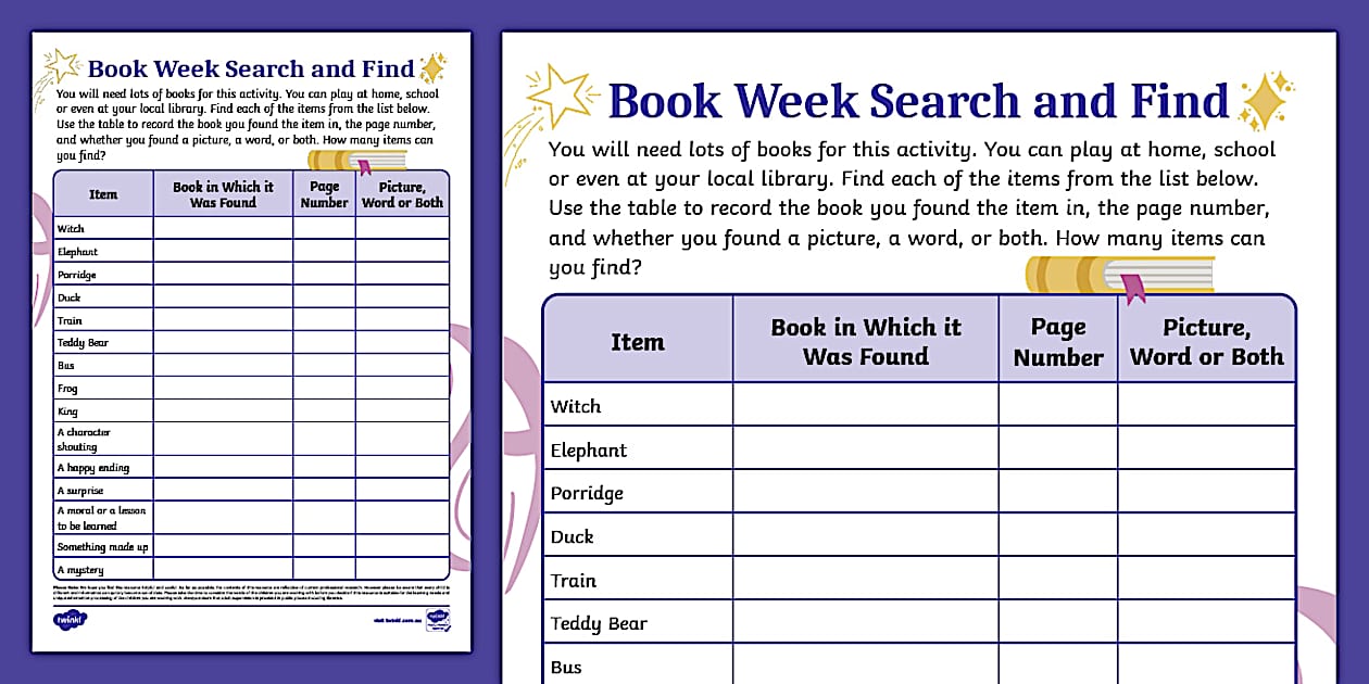 Book Week Scavenger Hunt - Book Week Resources - Twinkl