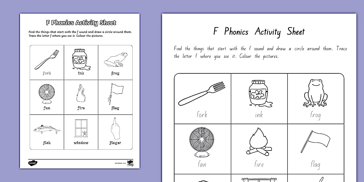 Letter F Worksheet | Phonics | Twinkl (teacher made)