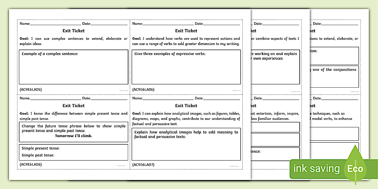 Writing Exit Tickets Yr 6 (teacher made) - Twinkl