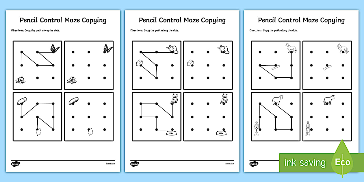 Pencil Control Maze Copying Worksheet / Worksheet Pack