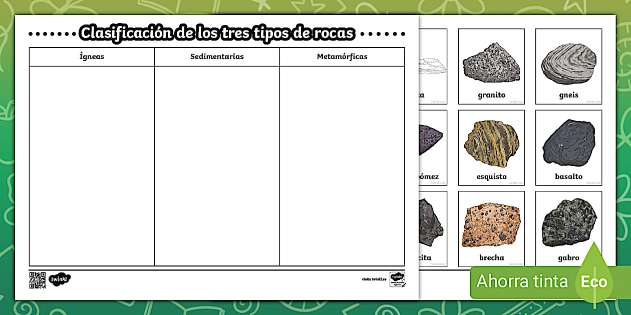 Ficha de actividad: Clasificación de los tres tipos de rocas