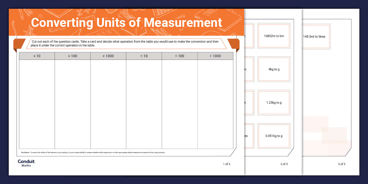 Converting Units of Measurement Cut and Stick Activity