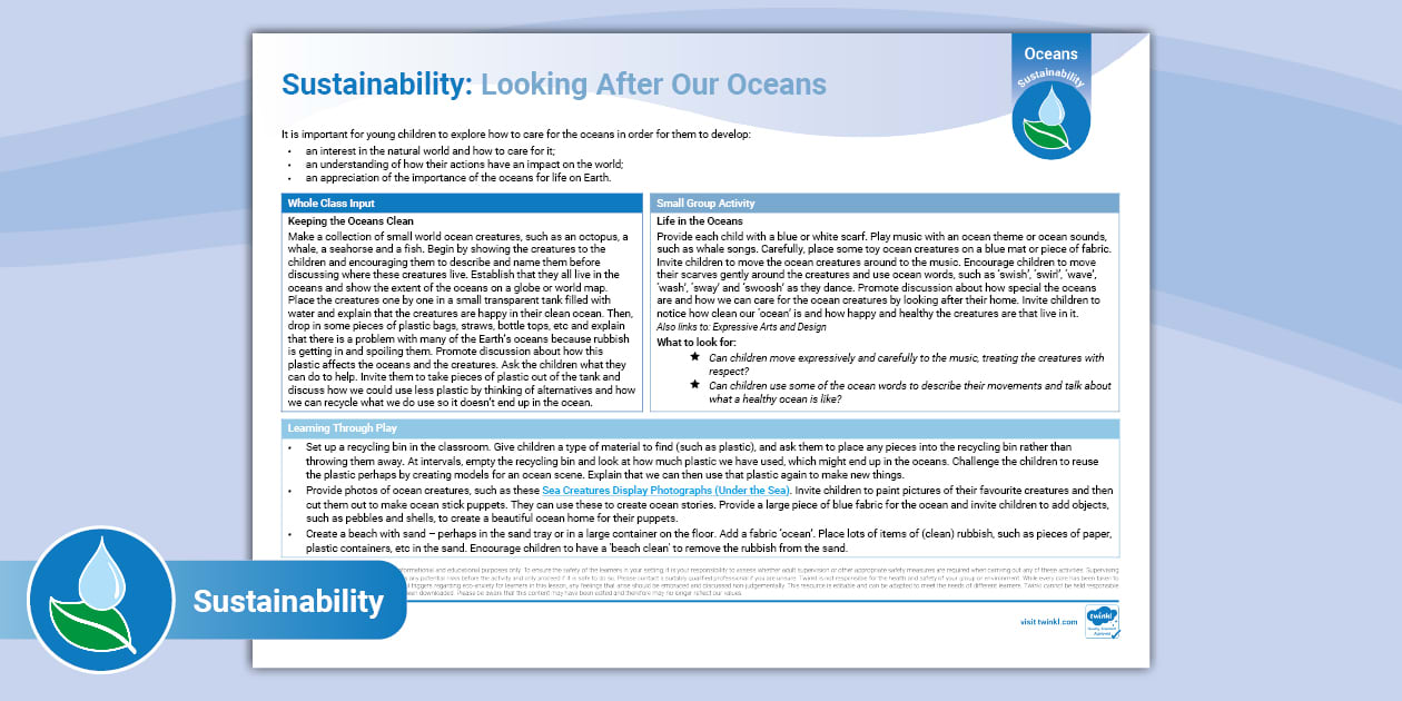 EYFS Sustainability Planning: Looking After Our Oceans