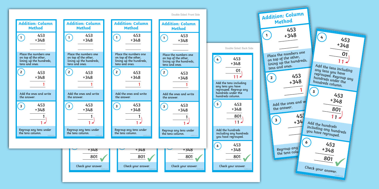 Column Method Addition Bookmark Checklist (teacher made)
