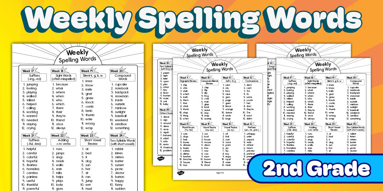 Second Grade Weekly Spelling Word Lists