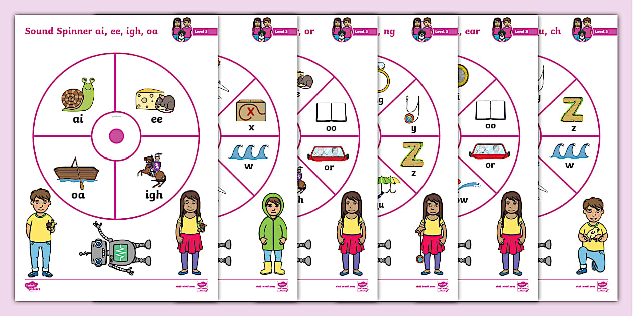 Twinkl Phonics Level 3 Sound and Tricky Word Spinners