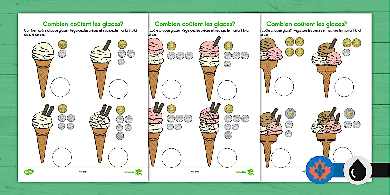 How Much Do the Ice Creams Cost? Worksheets French - Twinkl