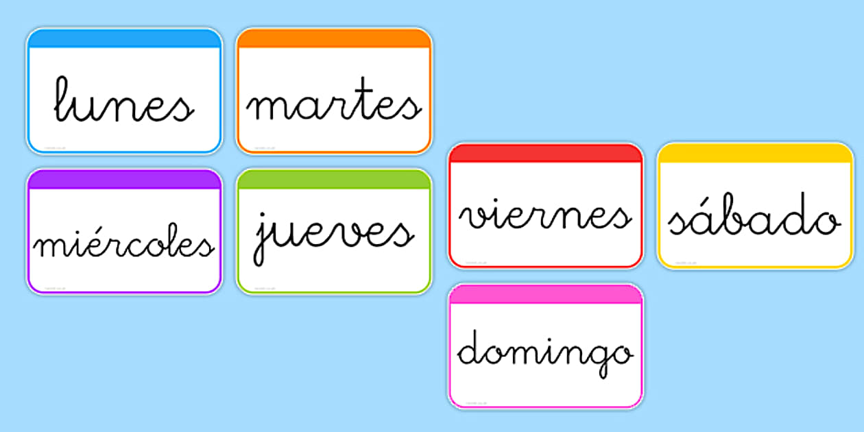 Tarjetas de vocabulario Los días de la semana
