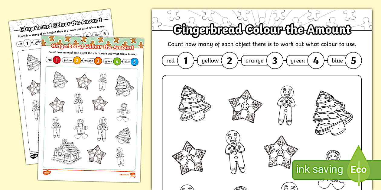 Gingerbread Colour the Amount Worksheet - Twinkl