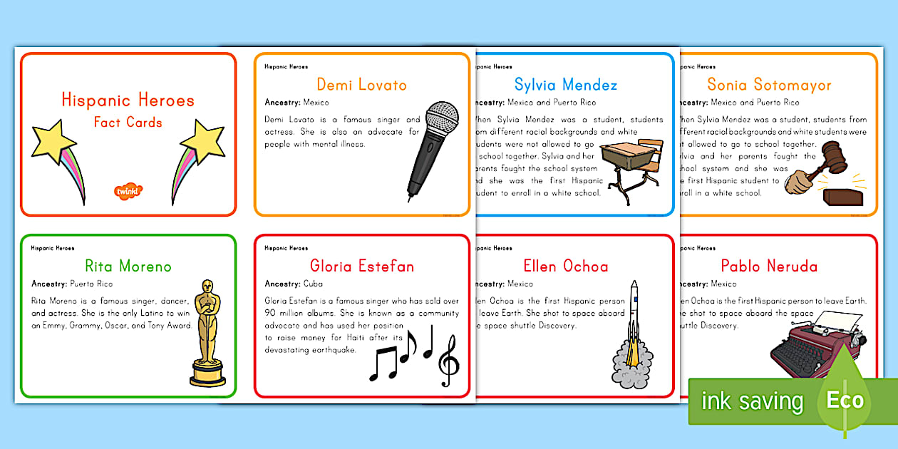 Famous Hispanic People Fact Cards | Grades K-2 | Twinkl