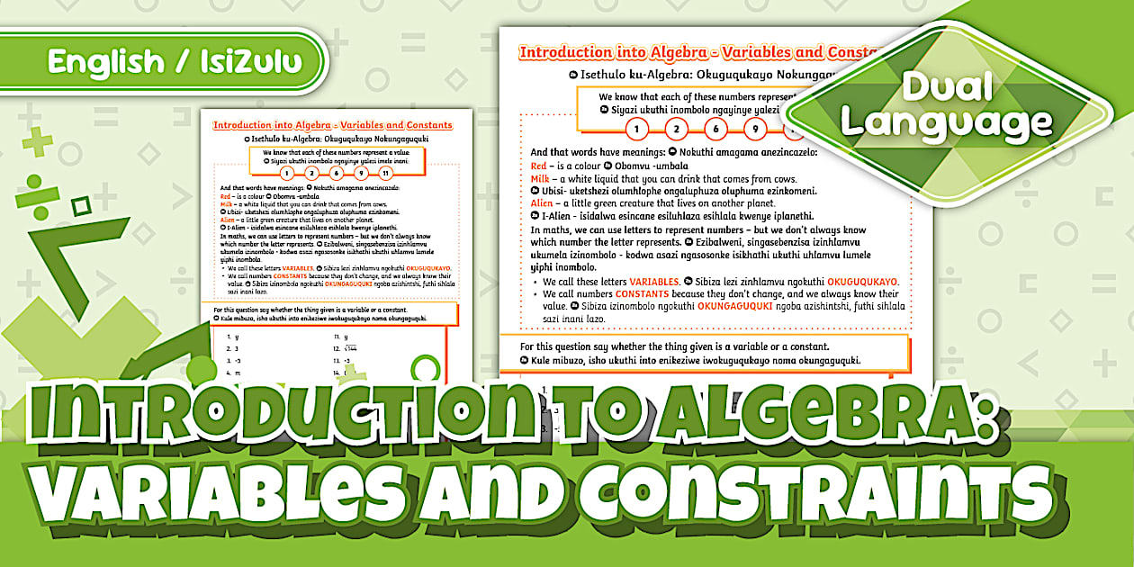 Introduction to Algebra – Variables and Constants