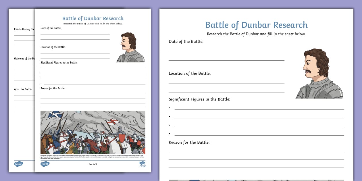 Battle of Dunbar Research Activity Sheet - Twinkl