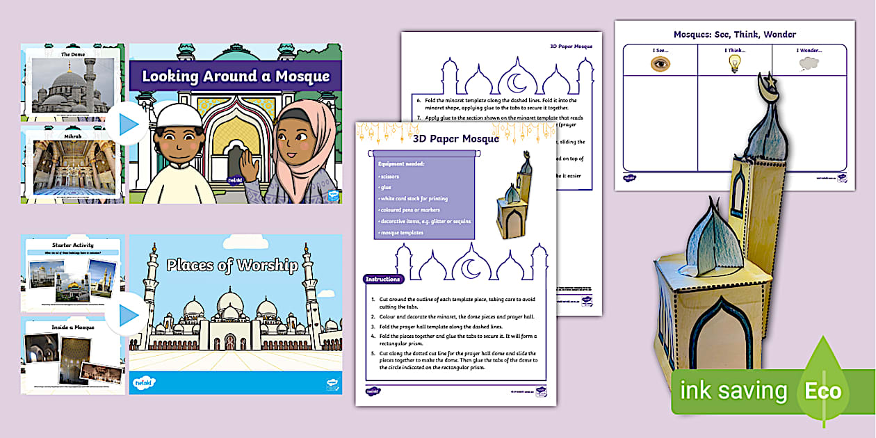 3D Paper Craft Mosque Activity Pack (teacher made) - Twinkl