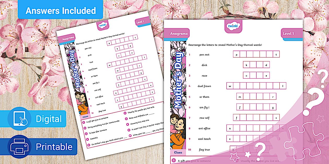 Mother's Day Anagrams - L1 - Twinkl - Kids Puzzles