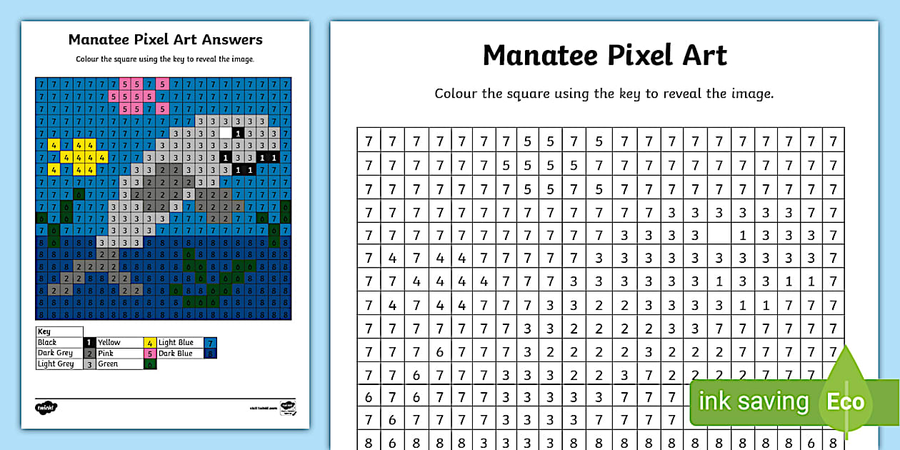 Manatee Pixel Art Template (teacher made) - Twinkl