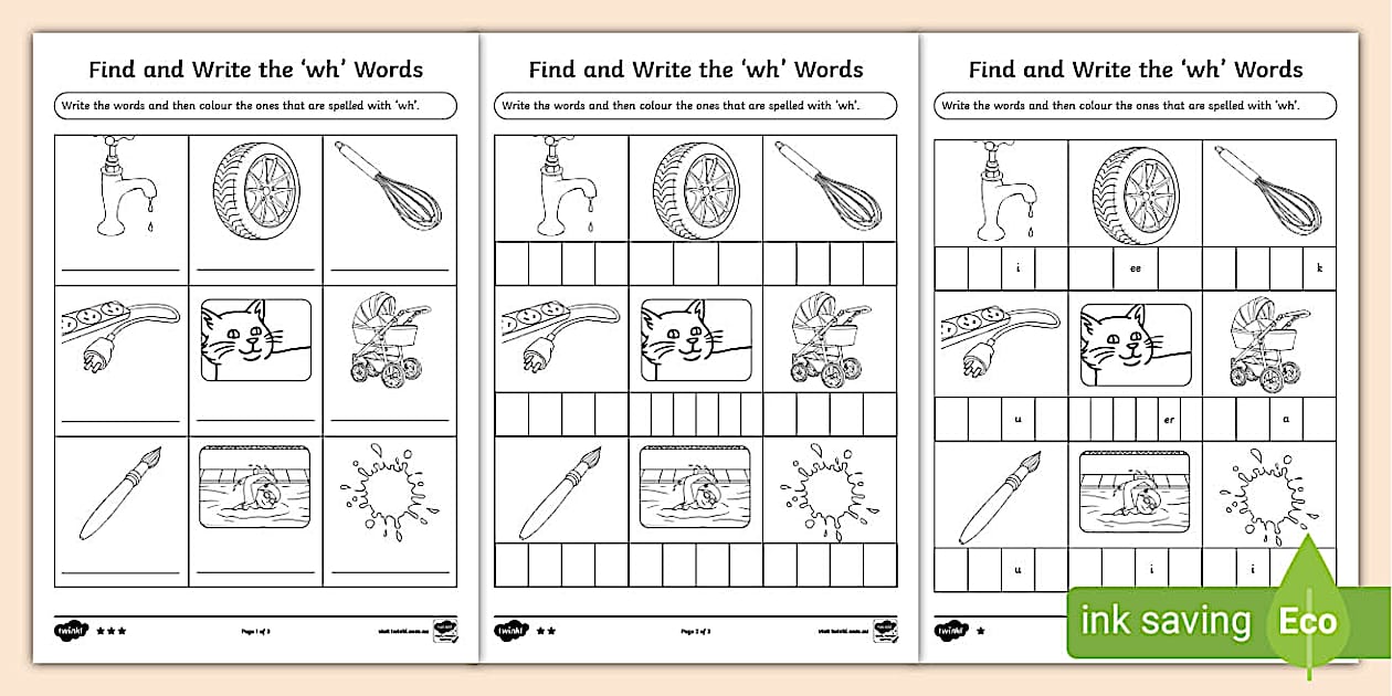 Find and Write the 'wh' Words Differentiated Worksheets