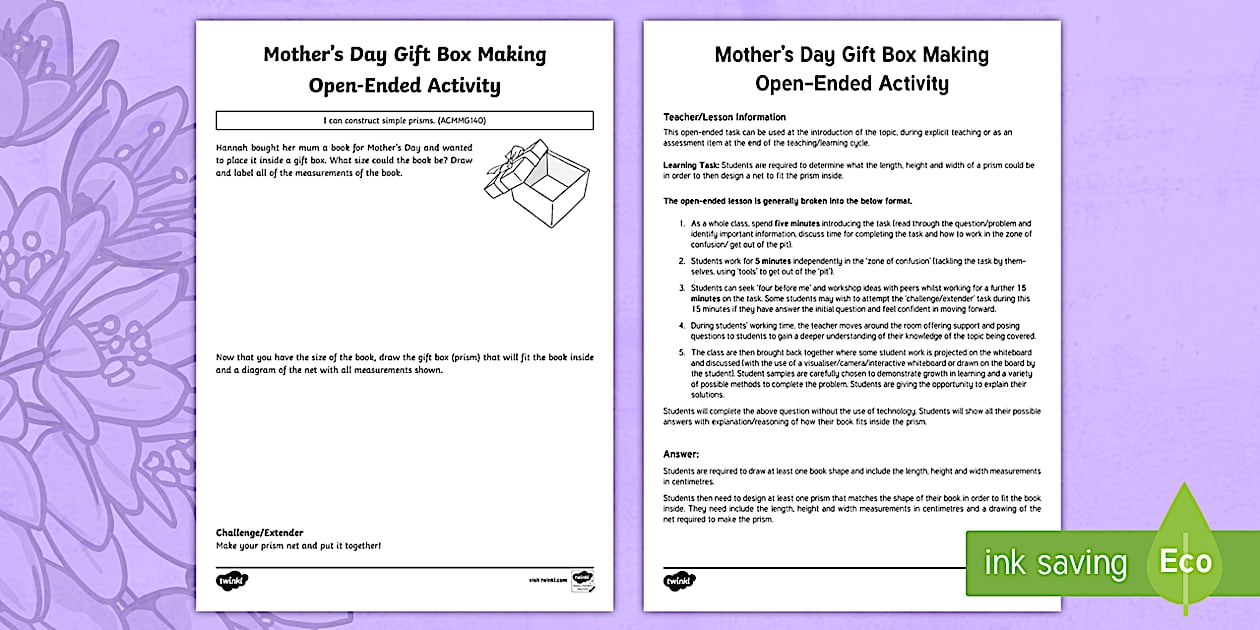 Mother's Day Gift Box Making Open-Ended Worksheet / Worksheet