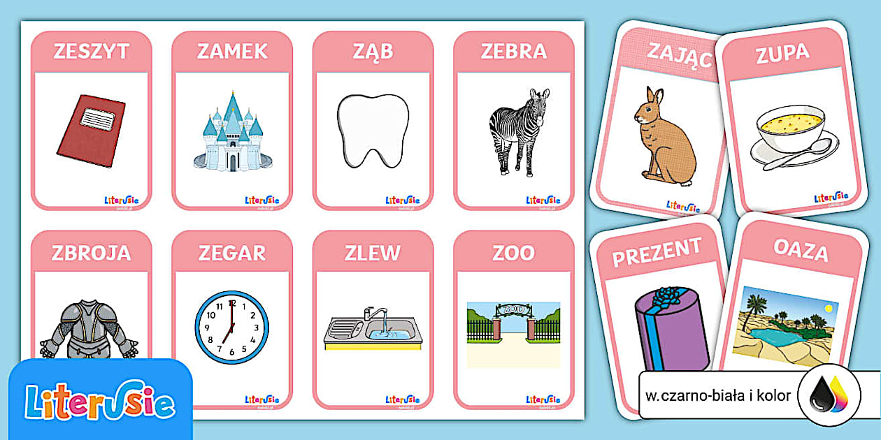 Literuś Z | Fiszki z wyrazami z literą Z (teacher made)
