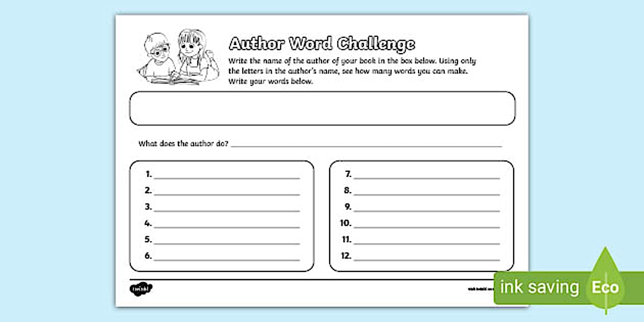 Author Word Challenge Worksheet (teacher made) - Twinkl