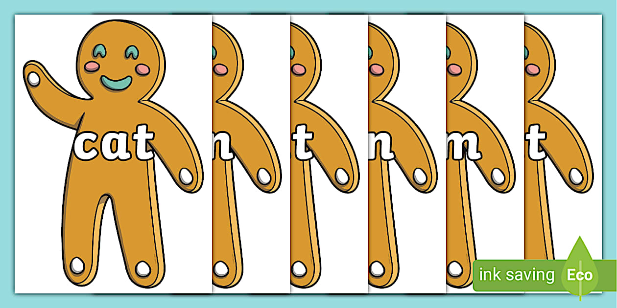CVC Words on Gingerbread Man Display Cut-Outs - Twinkl