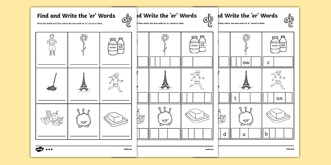 'Er Words' - Sounds Differentiated Worksheets - Phonics 3
