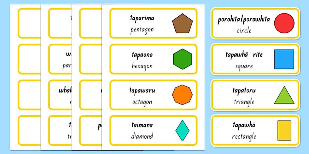 Cursive 2D Shape Word Cards Te Reo Māori (Lehrer gemacht)