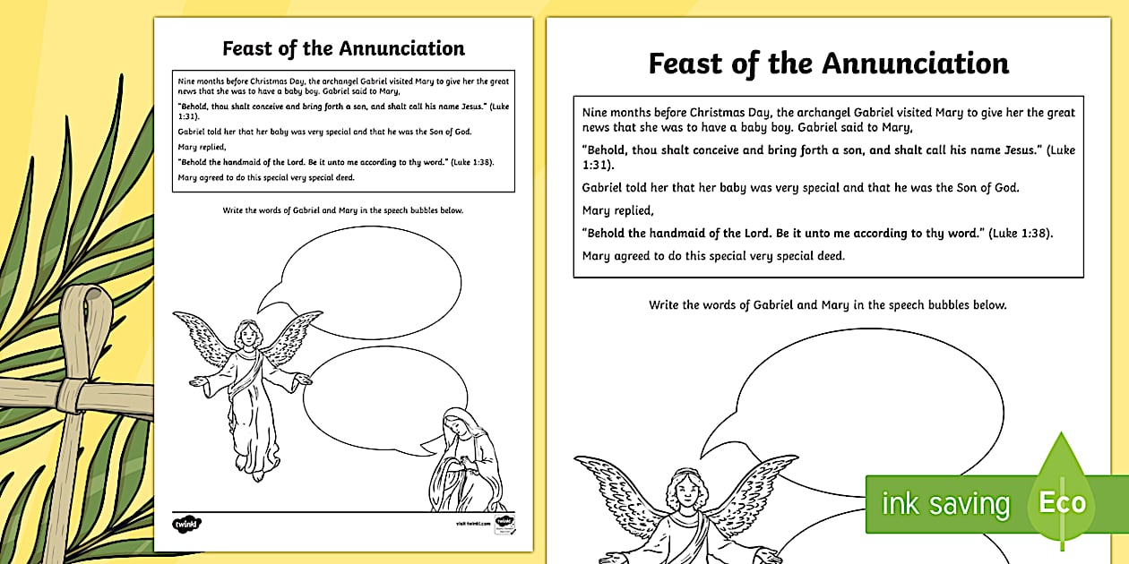 Angel Visits Mary Worksheet | Feast of the Annunciation