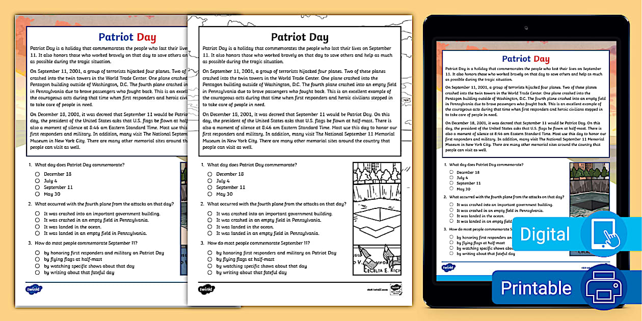 Patriot Day Reading Comprehension | Patriot Day | Twinkl USA