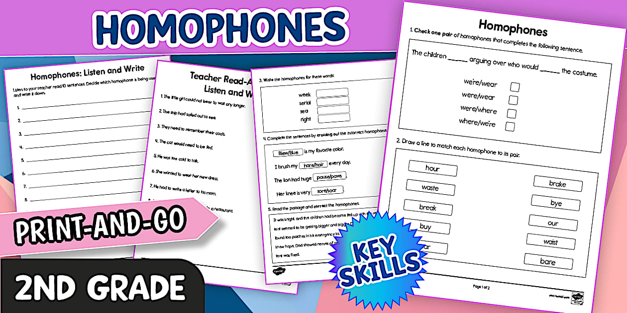 Second Grade Homophones Worksheets - Twinkl