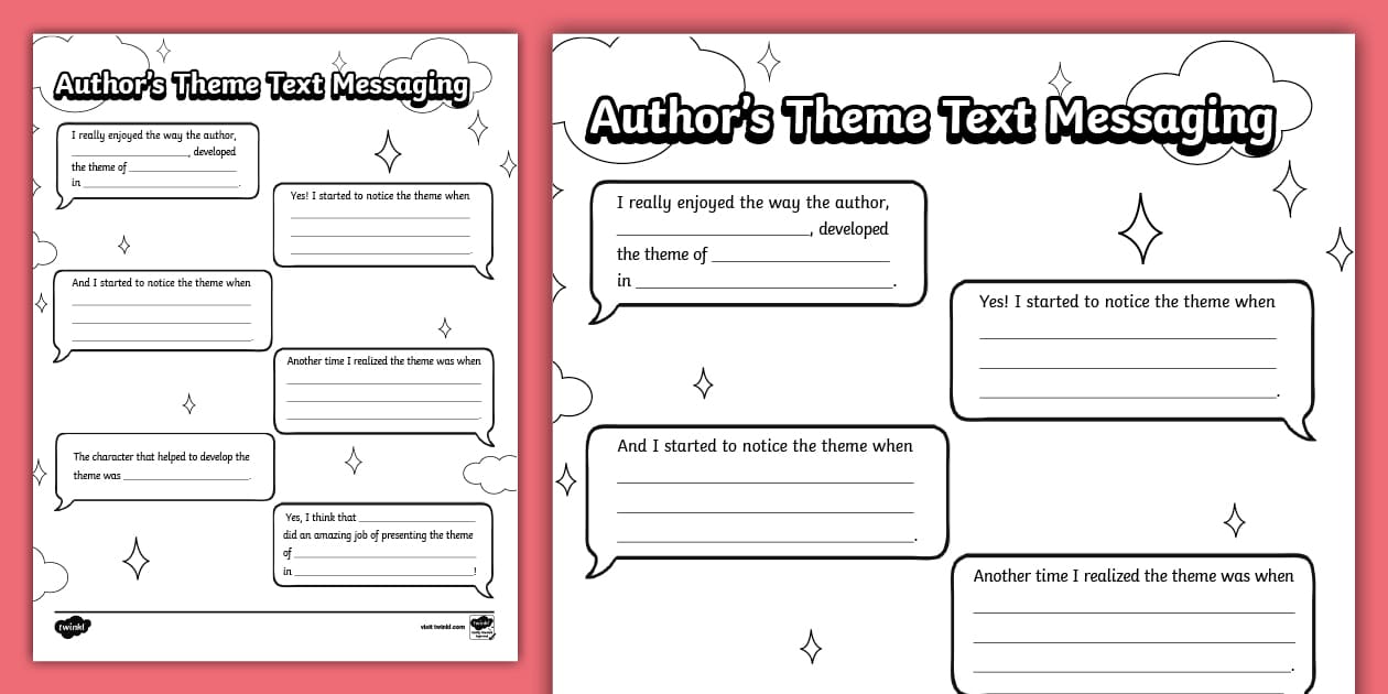 Author's Theme Text Message Worksheet for 3rd-5th Grade