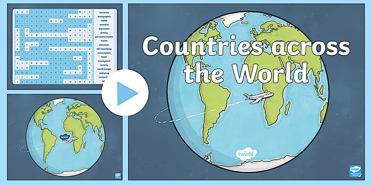 Countries across the World Interactive Word Search - Twinkl