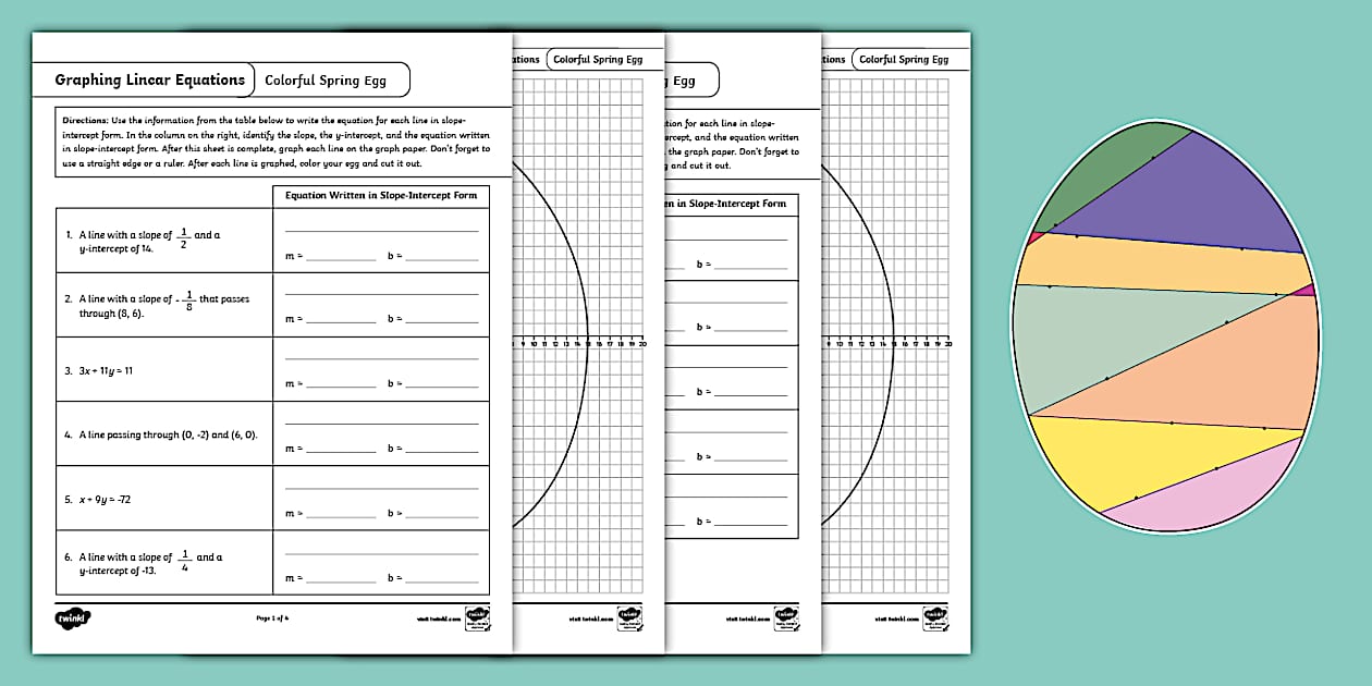 Eighth Grade Colorful Spring Egg Graphing Linear Equations Worksheet