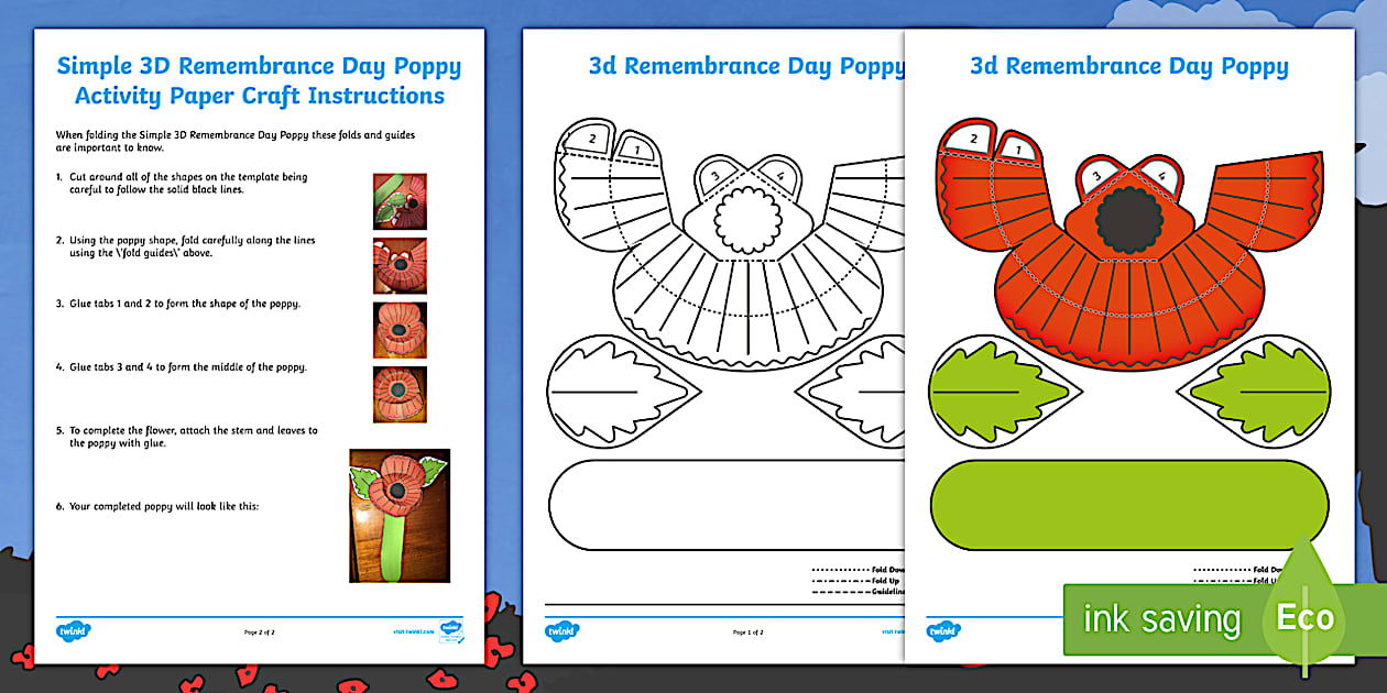 3D Remembrance Day Poppy Craft - Instructions | Twinkl
