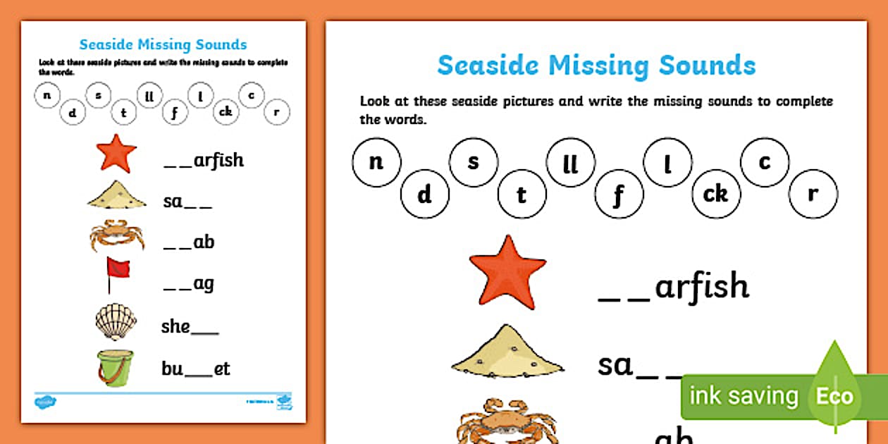 Seaside Activities - Missing Sounds Worksheet (teacher made)