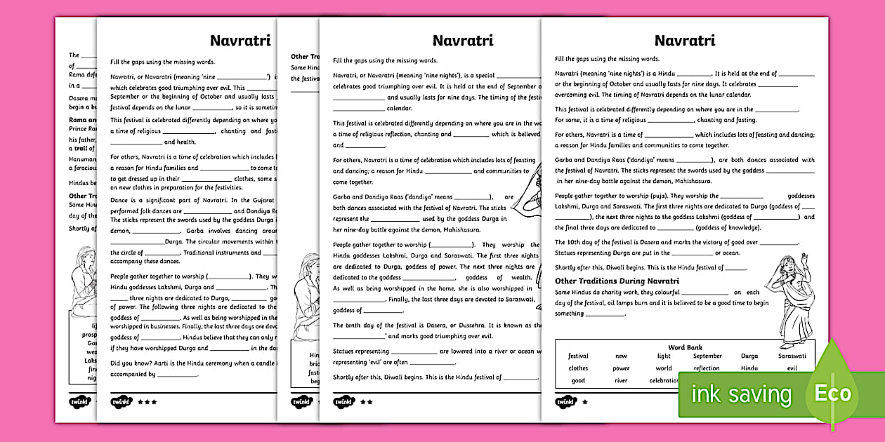 KS2 Navratri Differentiated Worksheet / Worksheets - Twinkl