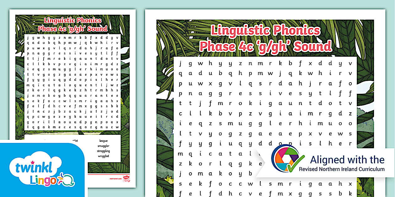 Linguistic Phonics Phase 4c 'g/gh' Sound Word Search