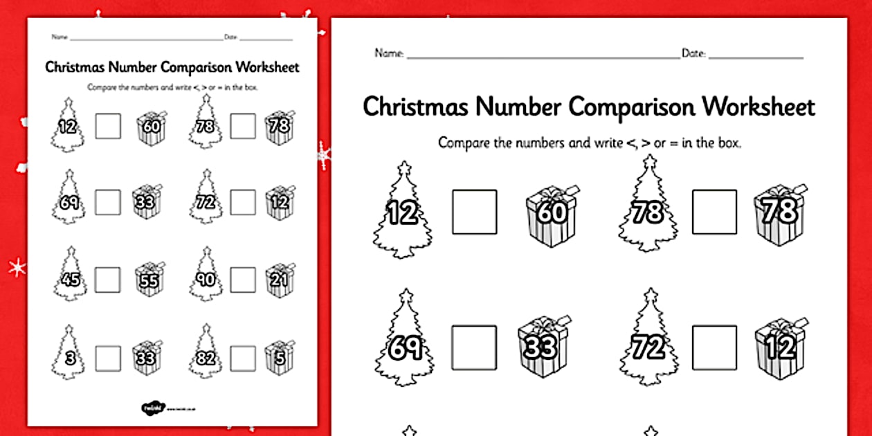 Lower Ability Christmas Number Comparison Worksheet - Twinkl