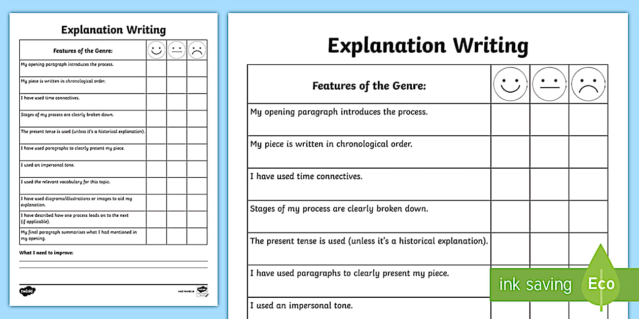 Explanation Writing Student Self Assessment Sheet - Twinkl