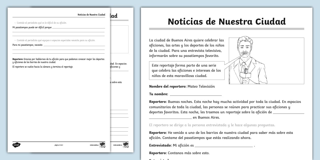 Hoja de actividad: noticias de nuestra ciudad - Twinkl