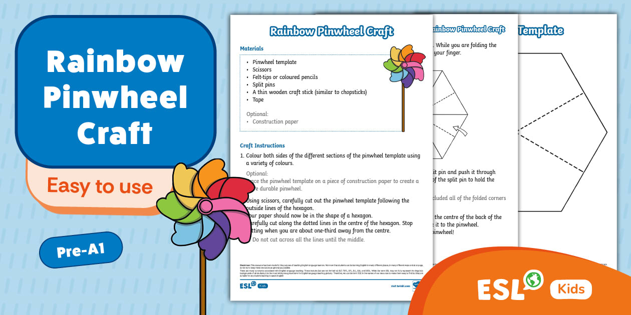 ESL Rainbow Pinwheel Craft for Kids