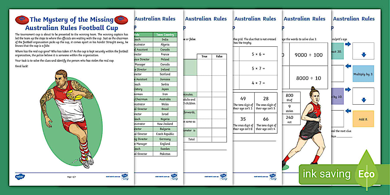 The Mystery of the Missing AFL Cup Maths Game (Teacher-Made)