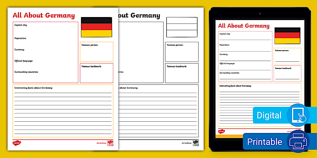 All About Germany Research Worksheet for 3rd-5th Grade
