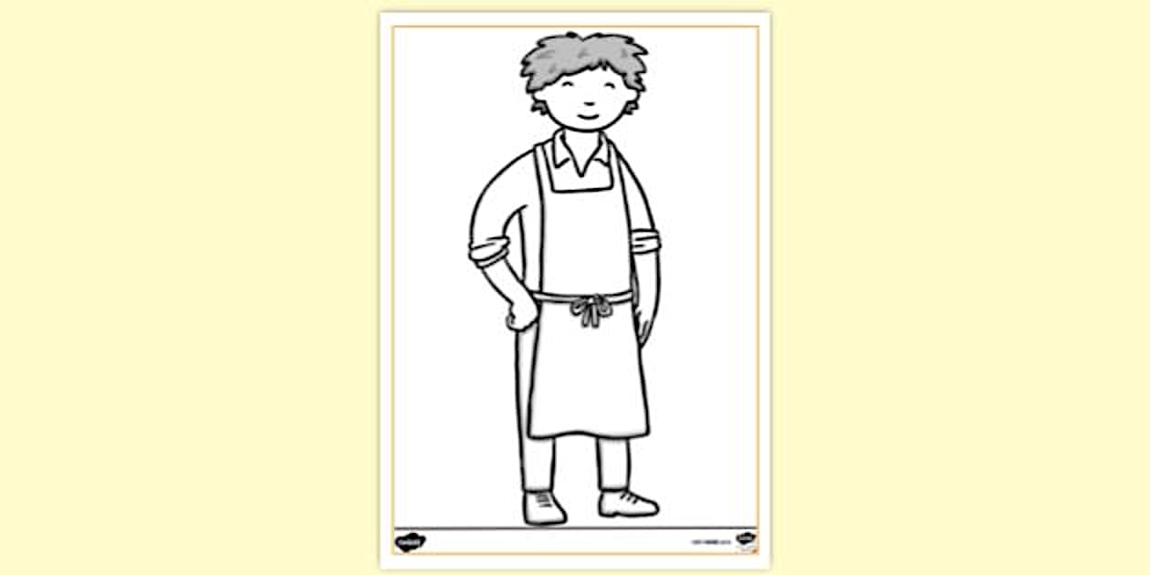 Boy in Apron Colouring Sheet | Colouring Sheets - Twinkl