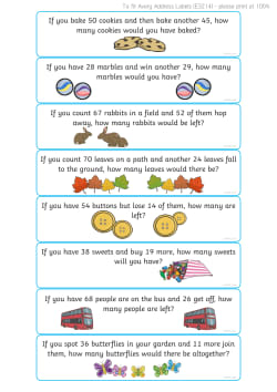 Addition and Subtraction to 100: Word Problem Labels