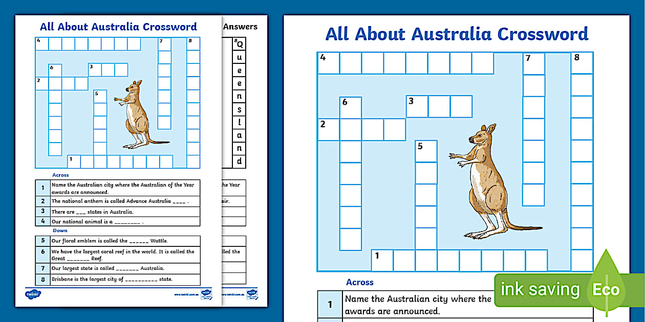 All About Australia Crossword Puzzle | Primary Resource